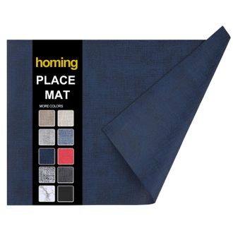 Homing Kunstleder Hitzebest&auml;ndige Tischsets 6er Set - Wasserdicht Abwischbar Esszimmer PU Tischsets f&uuml;r drinnen & drau&szlig;en, Leicht zu reinigen - Dunkelmarineb