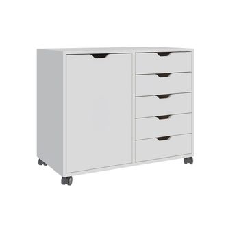 Relaxdays Rollcontainer, 5 Schubladen & 2 F&auml;cher, HBT: 65x78x40 cm, B&uuml;roschrank, Aktenschrank mit Rollen, B&uuml;ro, wei&szlig;