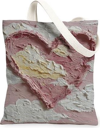 Generic Sacs fourre-tout en toile en forme de coeur, sacs r&eacute;utilisables romantiques avec motif damour, sacs printaniers vintage l&eacute;gers et lavables en toile po