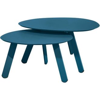 Oviala Lot de 2 tables basses gigognes de jardin bleu pacific