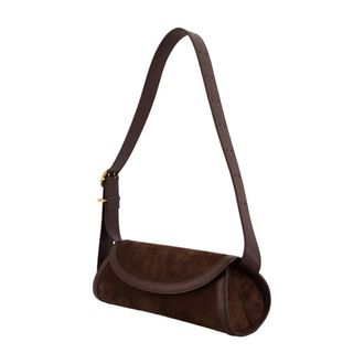 Jil Sander Womens Cannolo Small Shoulder Bag - Jil Sander Leather Brown Calfskin Shoulder-Hobo-Bags