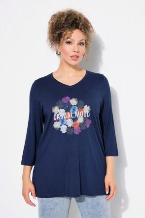 Ulla Popken T-Shirt Shirt Blüten Classic V-Ausschnitt 3/4-Arm