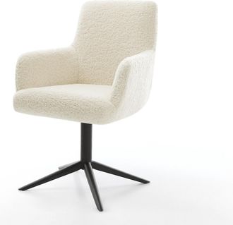 DELIFE Drehstuhl Heira-Flex mit Armlehnen Teddystoff Beige Fu&szlig;kreuz Schwarz 360&deg; drehbar Wippfunktion Taschenfederkern, Esszimmerst&uuml;hle