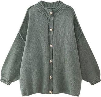 Generico Cardigan en tricot pour femme avec boutons décontracté et décontracté à manches longues, vert, S
