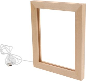 Cabilock LED Beleuchteter Holz Bilderrahmen 170X130mm USB 3D Licht Fotorahmen mit Warmwei&szlig;em LED Nachtlicht Nat&uuml;rlicher Geruchsneutraler Fotohalter f&uuml;r Zuhause