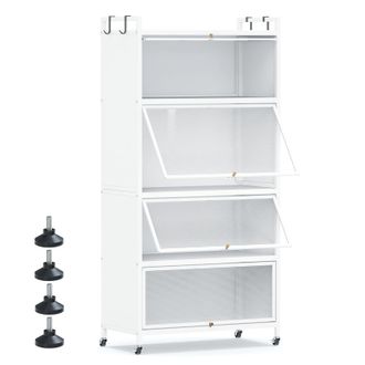 Giantex 5-St&ouml;ckiges K&uuml;chenregal auf Rollen, K&uuml;chenschrank mit Klappt&uuml;ren & 4 Universalr&auml;dern, Mikrowellenst&auml;nder mit Kippschutz, Aufbewahrungsschrank Hochschr