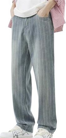 Generic Jean Homme Regular Pantalon Jeans Pantalons Retro &agrave; Rayures Verticales Homme avec Coupe Ample et Jambes Droites et Larges