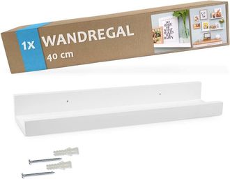 Photolini Wandregal stabiles MDF-Holz Weiß 40 cm, Schweberegal, modernes Design, Bilderleiste für Fotos, Poster & Deko-Objekte zur flexiblen Gestaltung, U-Form,