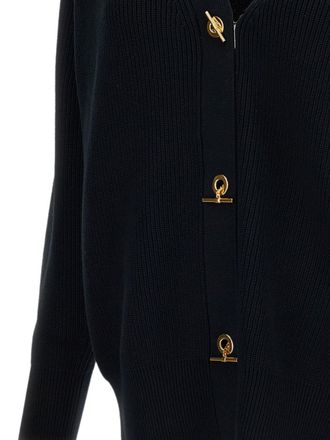Elisabetta Franchi Ribbed Knit with Toggle Fastening Cardigan - Black
