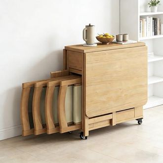 Generic Table a Manger Pliante Ensemble Table et chaises de Salle &agrave; Manger Pliables Table de Salle &agrave; Manger Extensible en Bois avec tiroirs Rangement et 4 rou