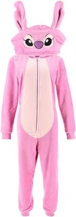 Disney Stitch Pyjama Femme, Pyjama Une Pièce à Capuche 3D Angel en Polaire Douce, Cadeau pour Femmes, Filles et Adolescents (FR/ES, Alpha/Lettres, TG, Taille