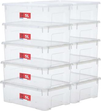 Sundis View Box, 10er-set Aufbewahrungsbox mit deckel, 5L, transparentem Kunststoff, stapelbar, ideal f&uuml;r Kosmetika, Schmuck, Stifte und Filzstifte, N&auml;hzubeh