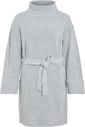 Vila Vila Female Strickkleid Bindegürtel Robe en Tricot pour Femme avec Ceinture à Nouer, Gris Clair chiné