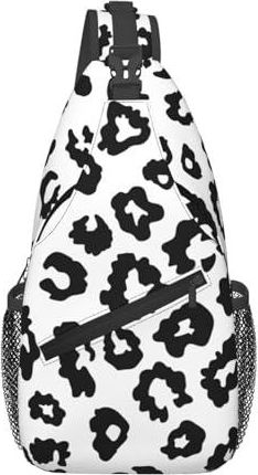 Generic Sacoche Port&eacute; &eacute;paule Imprim&eacute; l&eacute;opard blanc et noir Polyester Sacs &agrave; Bandouli&egrave;re Multifonction Sac Poitrine pour Cyclisme Randonn&eacute;e Camping