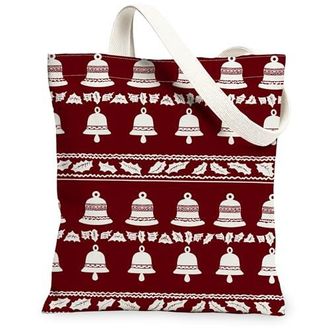 Generic Sac fourre-tout en toile avec cloches de Noël, motif décoration de vacances, sacs de courses réutilisables, festifs, vintage, rustiques, légers et lav