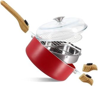 Menastyl Cuisson Set culinaire multi-usages amovible Magenta 28cm en aluminium - Ustensile tout-en-un compatible tous feux et lave-vaisselle - Revêtement en céramique 