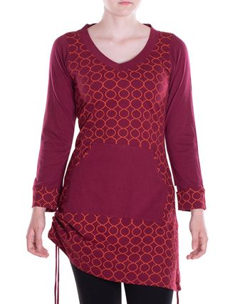 vishes Alternative Bekleidung - Leichtes Langarmshirt-Kleid Kurze Damen Kleider Langarm Tunika dunkelrot XL