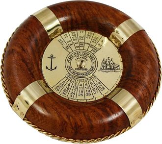 NKlaus Rettungsring Dauerkalender aus Messing/Holz, 9x2cm - Maritime Dekoration im Retro-Stil 15979