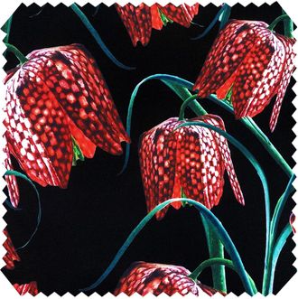 Novely OXFORD 210D - D193 Red Flowers On Black - Bedruckter Polsterstoff - Outdoor Dekostoff - Wasserabweisende Reißfeste Meterware 1lfm