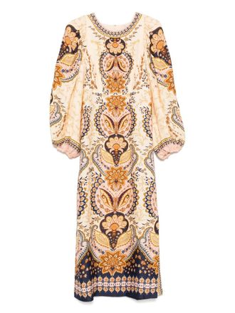 Farm Rio robe mi-longue à fleurs - Tons neutres