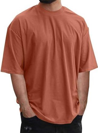 Generic T-shirt &agrave; manches courtes en coton pour homme - T-shirt basique &agrave; col rond - Haut d&eacute;t&eacute; - Coupe droite - T-shirt de sport pour homme - Loisirs - Street