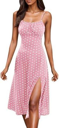 Generic Robe d&eacute;bardeur sexy d&eacute;t&eacute; 2025 pour femme avec d&eacute;bardeur pliss&eacute;, haut de gamme, fendu sur les c&ocirc;t&eacute;s, longueur genou, manches longues, Rose, XXL