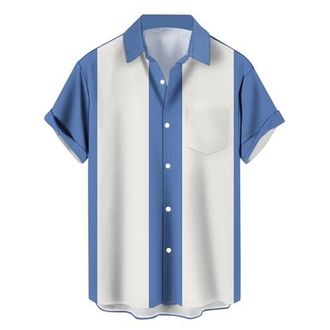 Generic DENGJIAMY Chemise hawa&iuml;enne &agrave; manches courtes pour homme, t-shirt ray&eacute; vertical, v&ecirc;tements d&eacute;contract&eacute;s pour les vacances, chemise boutonn&eacute;e, grande t