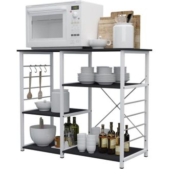 Soges Etag&egrave;re de Cuisine en m&eacute;tal et Bois, Meuble Rangement Desserte de Cuisine Etag&egrave;re pour Four &agrave; Micro-Ondes, avec 3 + 3 Tablettes, Noir&Noyer - Soges