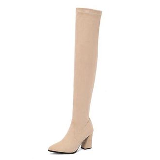 Generic Bottes montantes en daim synth&eacute;tique pour femme - Bout pointu - Talon bloc - &Agrave; enfiler, beige, 40.5 EU