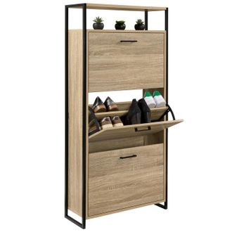 IDMarket Schuhm&ouml;bel 18 Paar LUIS 3 T&uuml;ren mit oberem Regal Industriedesign