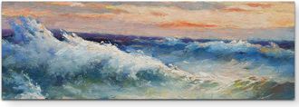 Paul Sinus Art Abbildung eines Ölgemäldes - Meereswellen und Sturm - Panoramabild auf Leinwand in 150x50cm