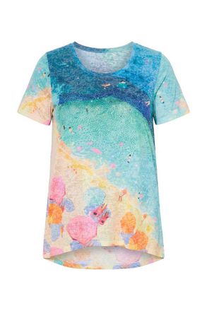 Angel Of Style T-Shirt Longshirt A-Linie Glitzersteinchen Strandmotiv