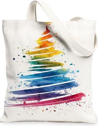 Generic Sacs fourre-tout artistiques en toile color&eacute;e, motif arbre arc-en-ciel, sacs d&eacute;picerie r&eacute;utilisables, festifs, l&eacute;gers et lavables avec bandouli&egrave;re, bl