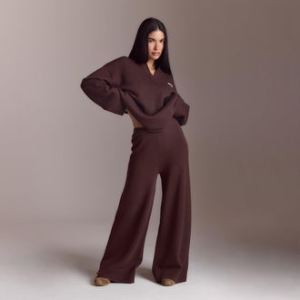 Lounge Pantalon &agrave; Ourlet en Maille - Chocolat - S / Regular