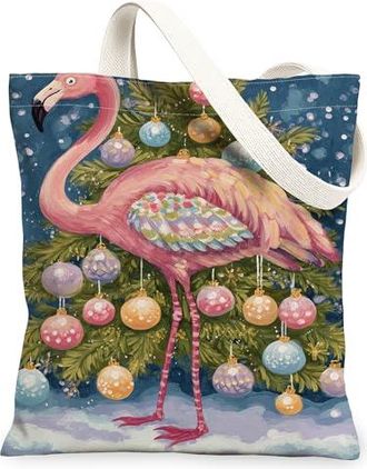 Generic Sacs fourre-tout en toile doiseaux tropicaux de No&euml;l, sacs d&eacute;picerie r&eacute;utilisables, l&eacute;gers et lavables en hiver, bandouli&egrave;re Ca, p&ecirc;che, 13x15 Inch