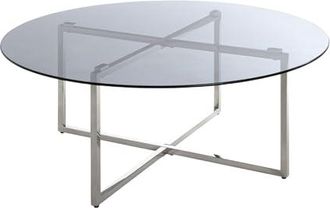 Haku M&ouml;bel Couchtisch Edelstahl, grau, Edelstahl, Sicherheitsglas 8 mm - Ma&szlig;e: H 40 cm x &Oslash; 100 cm, Style: Art Deco