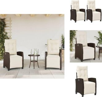 vidaXL Gartensessel mit Fu&szlig;teil 2 Stk. Verstellbar Braun Poly Rattan - Gartenstuhl - Gartenm&ouml;bel - Rattan M&ouml;bel - Ausziehbarer Gartenstuhl - H&ouml;henverstellbar