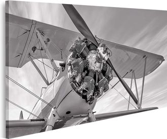 Islandburner Bild auf Leinwand Doppeldecker Propeller Historisches Flugzeug Schwarz Weiß Bilder Wandbilder Poster