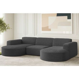 Fun M&ouml;bel Wohnlandschaft U-Form Sofa palma in Stoff Ascot Graphitgrau
