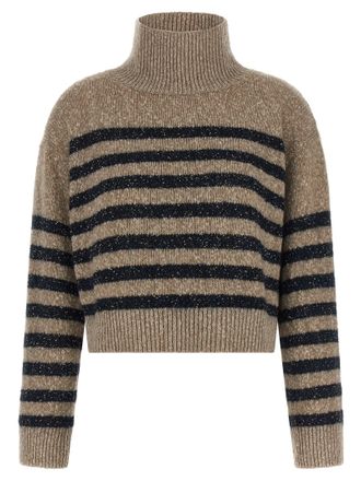 Brunello Cucinelli Striped Wool-Cashmere Sweater - Beige