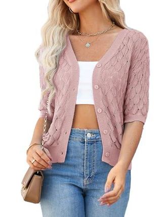 Grace Karin Cardigan Vintage &agrave; Manches Courtes pour Femmes Cardigan Creux CL2656 Rose Pourpre XL