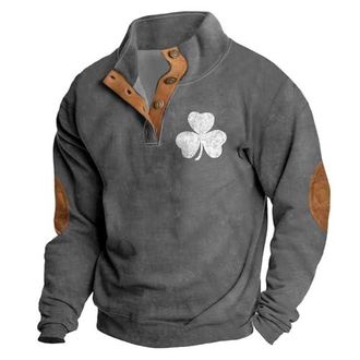 Generic Sweat-shirt pour homme St. Paddys Day - Pull irlandais tr&egrave;fle vert - Pull &agrave; demi-fermeture &eacute;clair - Manches longues - Chemisier classique doux avec bo