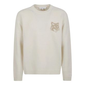 Maison Kitsun&eacute; Fox Head Intarsia Merino Jumper - - Knitwear - Herren - Beige - M