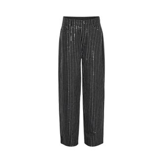 Rotate Sequin Twill Wide Pants mit Paillettenstreifen - - Trousers - Damen - Schwarzk - W29