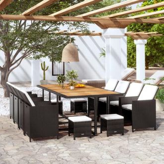 vidaXL vidaXL Ensemble &agrave; manger dext&eacute;rieur 13pcs Rotin et bois dacacia Noir