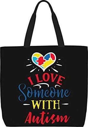 Generic Sac De Courses JAime Une Personne Autiste Sac &Agrave; Main D&eacute;contract&eacute; Pliable De Grande Capacit&eacute; Sacs En Toile, Pour Shopping, Femmes, &Eacute;cole, Voyage