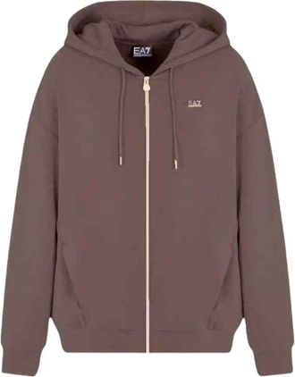 Emporio Armani Emporio Armani Ea7, Femme, Sweatshirts et sweats &agrave; capuche, Brun, Taille: 38 FR Sweat &agrave; capuche zipp&eacute;
