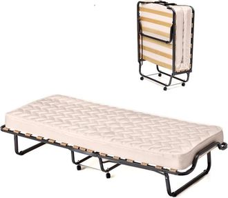 Costway Costway - Lit Pliant 80x200 cm avec Matelas Orthop&eacute;dique en M&eacute;moire 10 cm, Lit dAppoint Pliable Structure Robuste 4 Roues Pivotantes et Sommier &agrave; 15