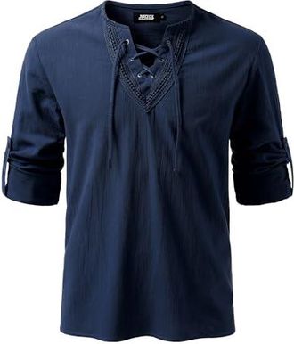 JOGAL Costume vintage Renaissance pour homme - Chemise à lacets - Manches longues - En coton - Chemise de loisirs pour les pirates médiévaux - Viking, Marin