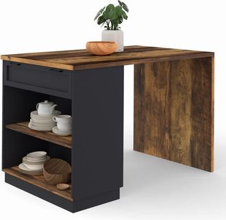 IDMarket Idmarket - Ilot central mange-debout 4 personnes vito 130 cm noir et effet bois foncé hawkins